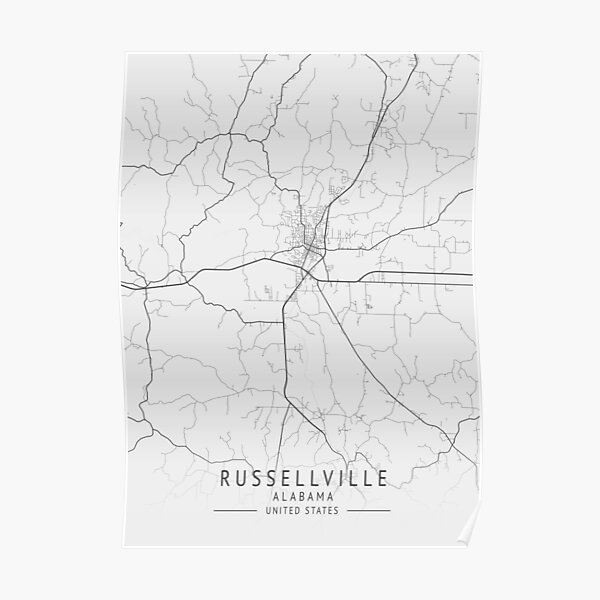 "Russellville - Alabama - US Gray City Map" Poster by ctmapprint ...