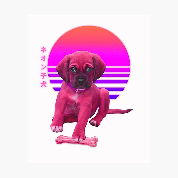 "Vaporwave Puppy Beagle Synthwave Aesthetic Kanji" Photographic Print ...