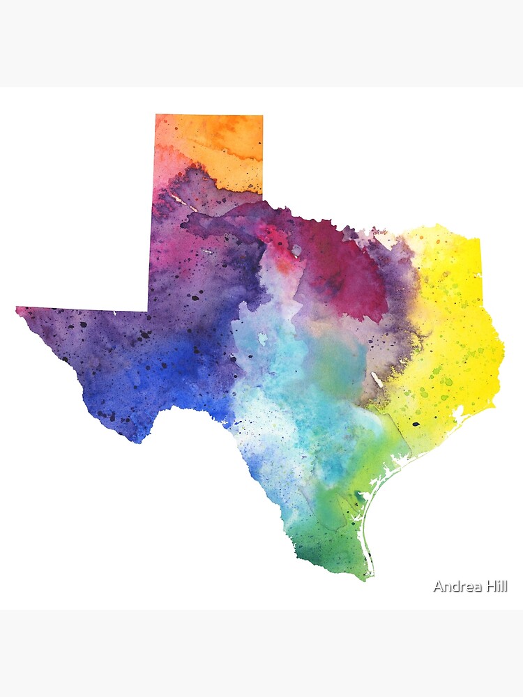 "Watercolor Map of Texas, USA in Rainbow Colors" Art Print for Sale by ...