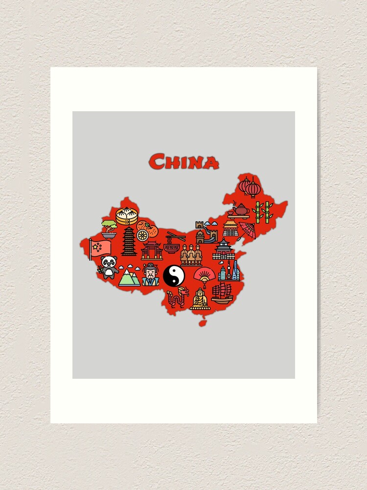 "map of China with icons of Chinese destinations, symbols, culture ...