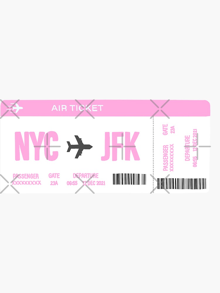"nyc plane ticket pink" Sticker for Sale by feliciadesigns | Redbubble