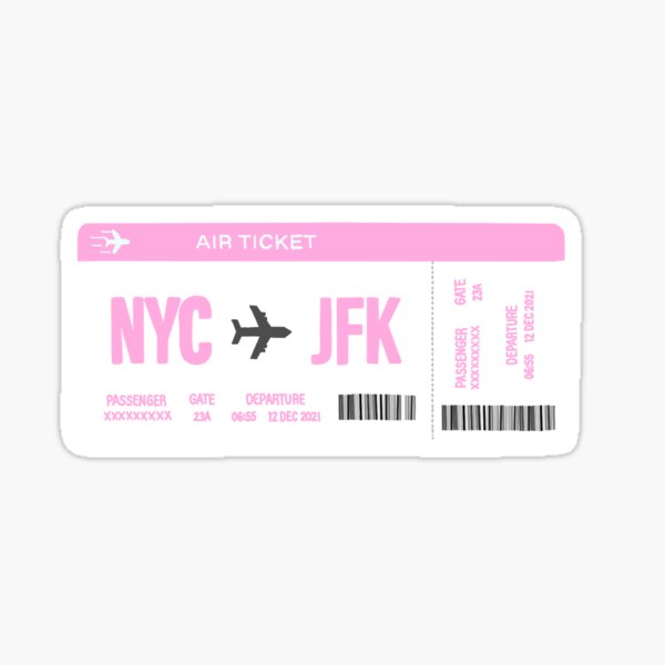 "nyc plane ticket pink" Sticker for Sale by feliciadesigns | Redbubble