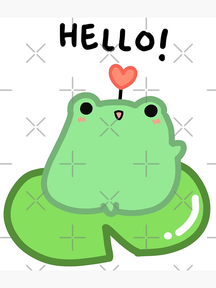 "kawaii cute green frog on water lilly saying hello" Art Print by ...