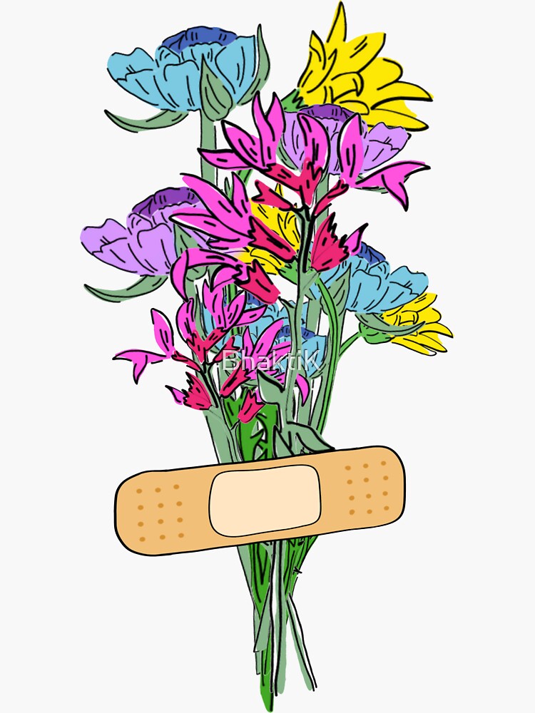 "We are healing, flowers with bandaid" Sticker for Sale by BhaktiK ...