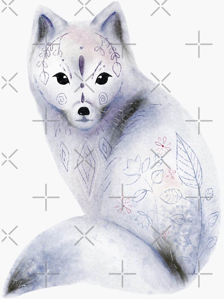"Nordic white fox with magical runes - scandinavian - polar - forest ...
