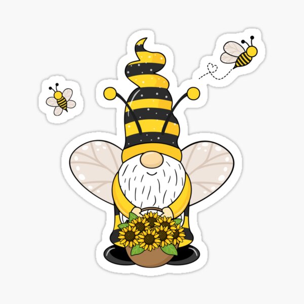 "Sunflower bee cute gnome" Sticker for Sale by Grandtopshop | Redbubble