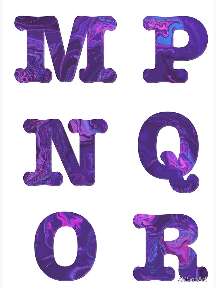 Póster «Paquete de alfabeto de letras abstractas moradas M, N, O, P, Q ...