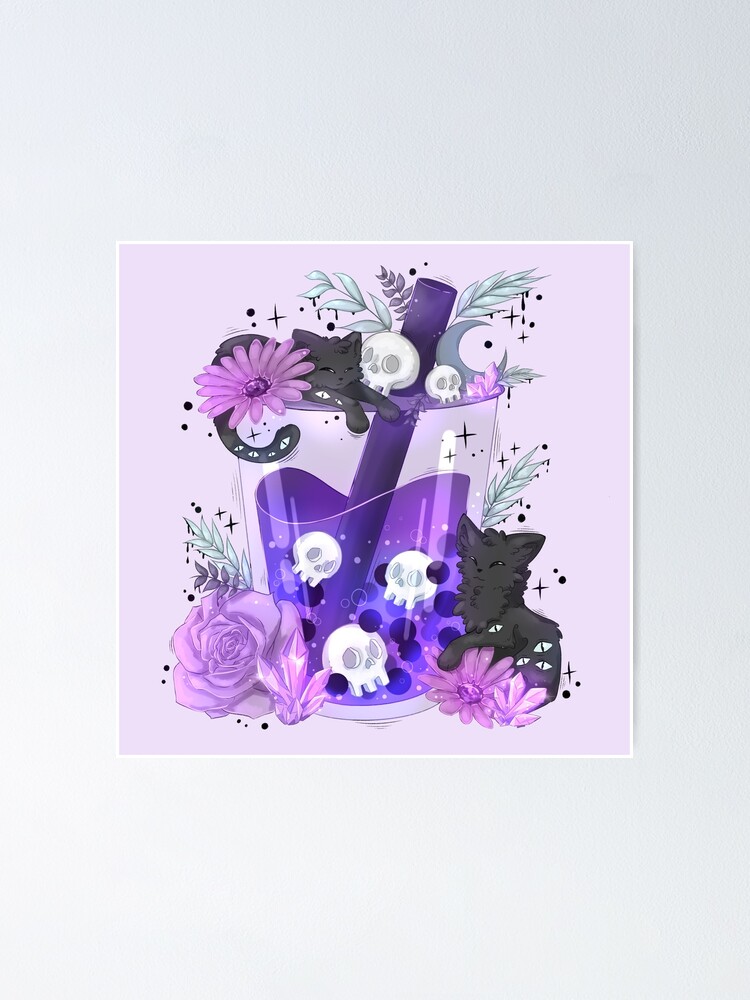 "Purple Witch Cats Boba Tea" Poster for Sale by averiillustrate | Redbubble
