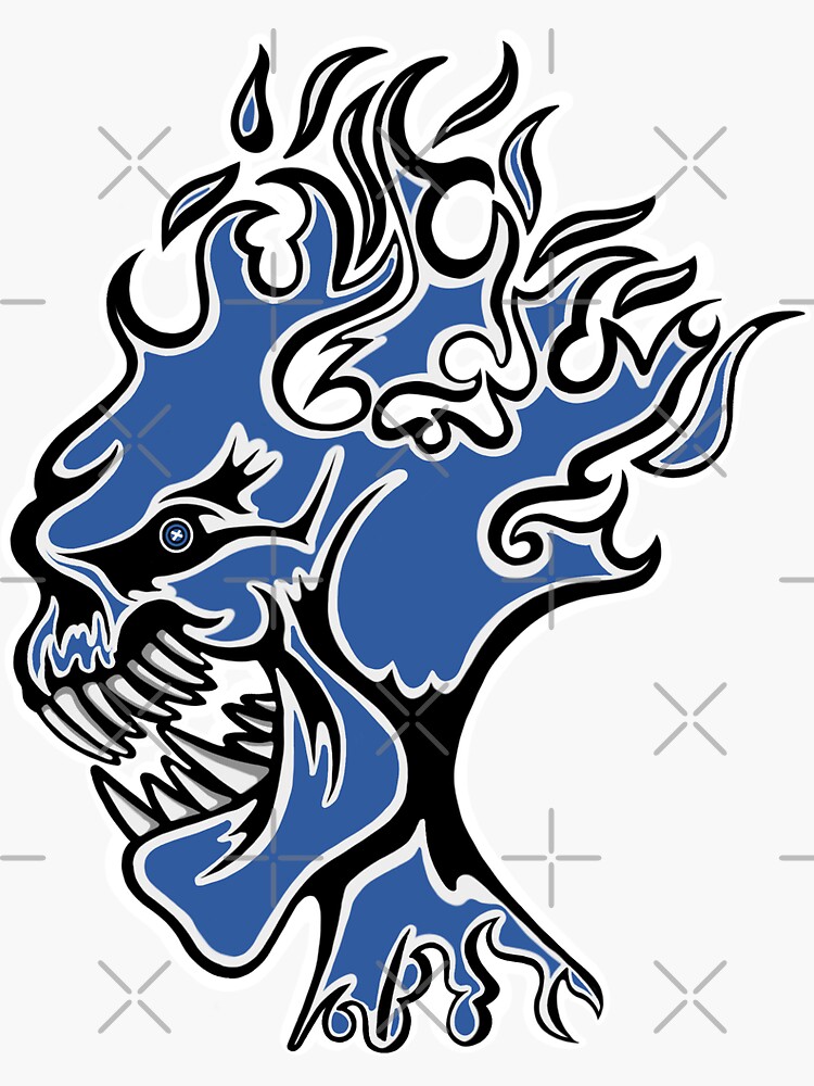 "Flaming Head Blue " Sticker by Sookiesooker | Redbubble