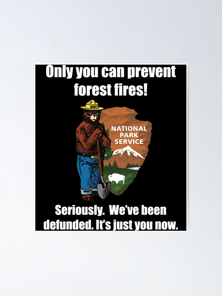"Smokey Defunded!" Poster for Sale by SmokeyBearFire | Redbubble