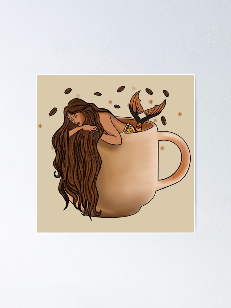 "Coffee Morning Mermaid Sticker" Poster for Sale by sarillustrates ...