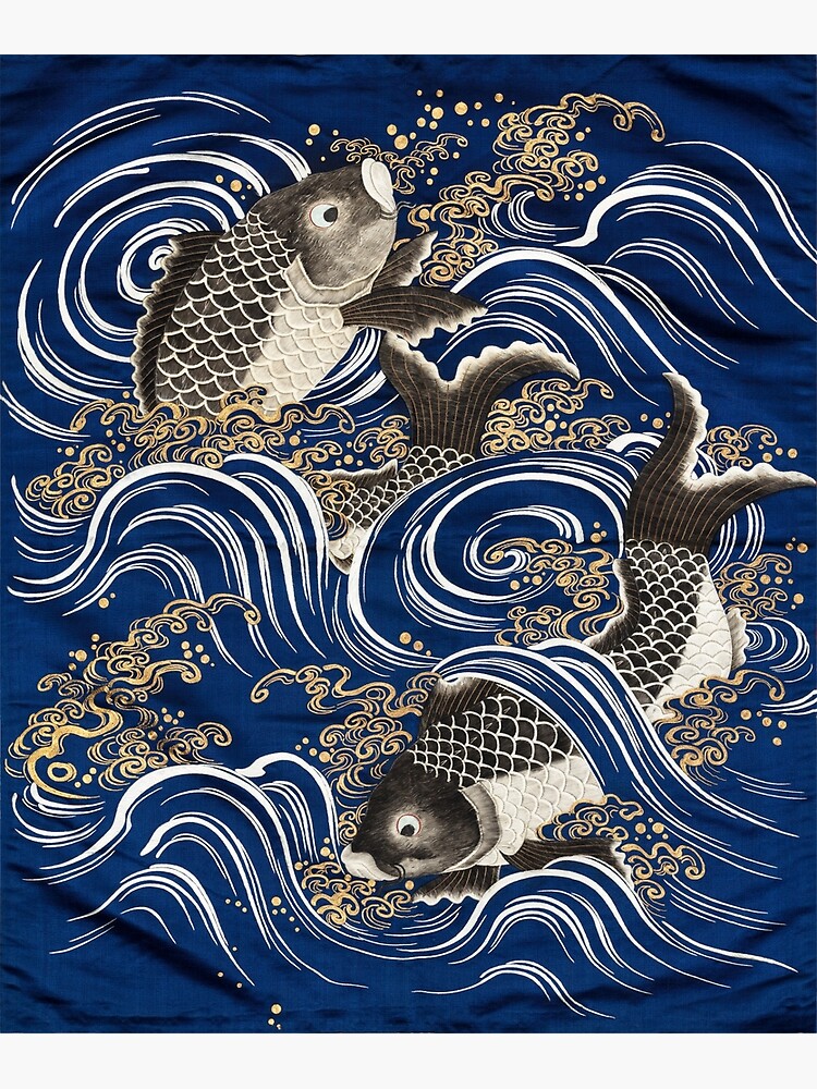 Póster «Funda de regalo (Fukusa) con carpa en ondas - Arte japonés» de TSLAB | Redbubble