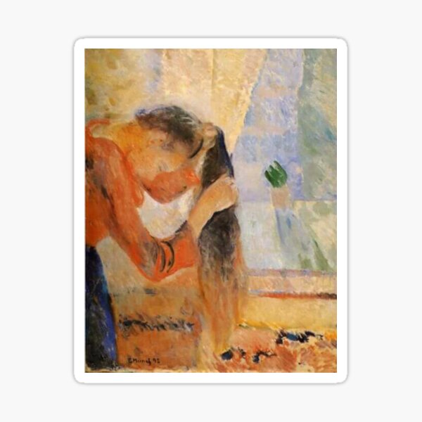 "girl combing her hair - Edvard Munch " Sticker for Sale by Tycheshop ...