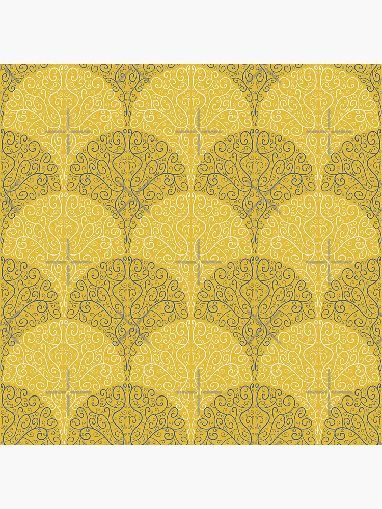 "Scallop Swirl Pattern in Mustard Yellow and Blue" Sticker for Sale by ...