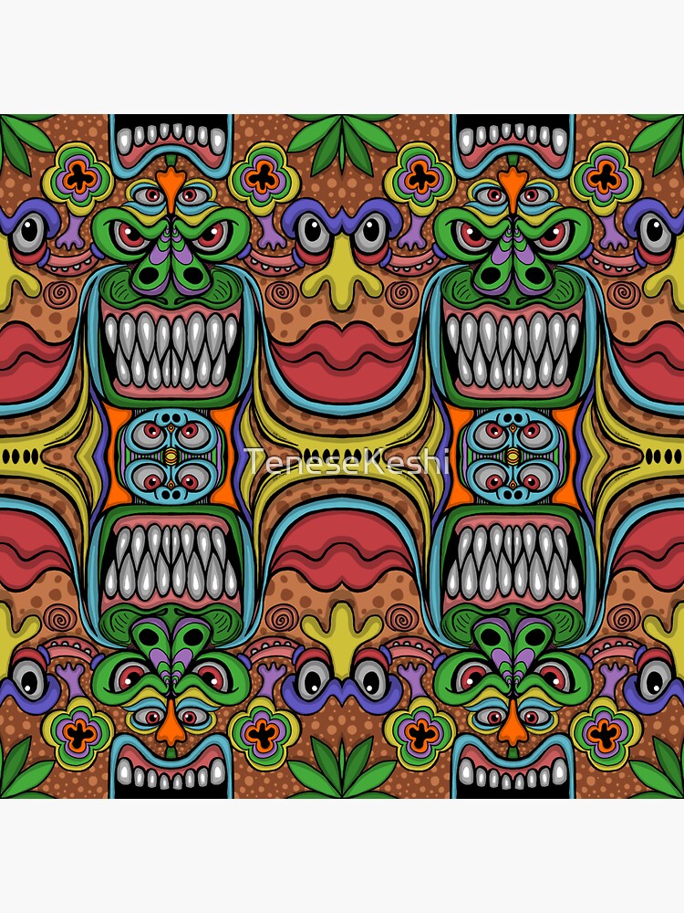 "Freaky Tiki-lation (A Tessellation of freaky Tiki-ish faces)" Sticker ...