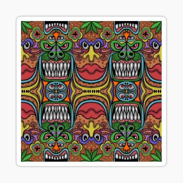 "Freaky Tiki-lation (A Tessellation of freaky Tiki-ish faces)" Sticker ...
