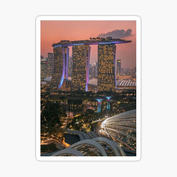 "Marina Bay Sands - Singapore Downtown Pink Sky " Sticker for Sale by ...