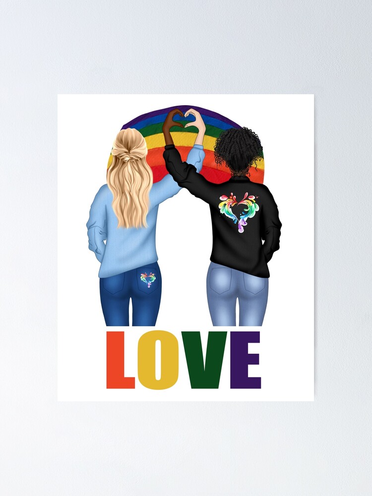 "Lesbian love, multiracial love, LGBTQ Pride" Poster by AmaralDesigns ...