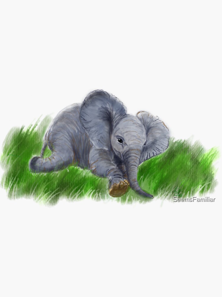 "Tired Playful Baby Elephant " Sticker for Sale by SeemsFamiliar ...