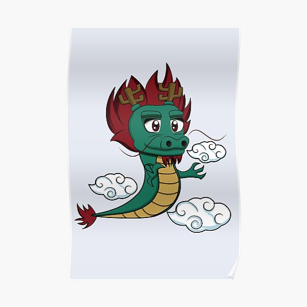 "Legendary Animals, Kawaii Anime Chibi Japanese Dragon Red Hair" Poster ...