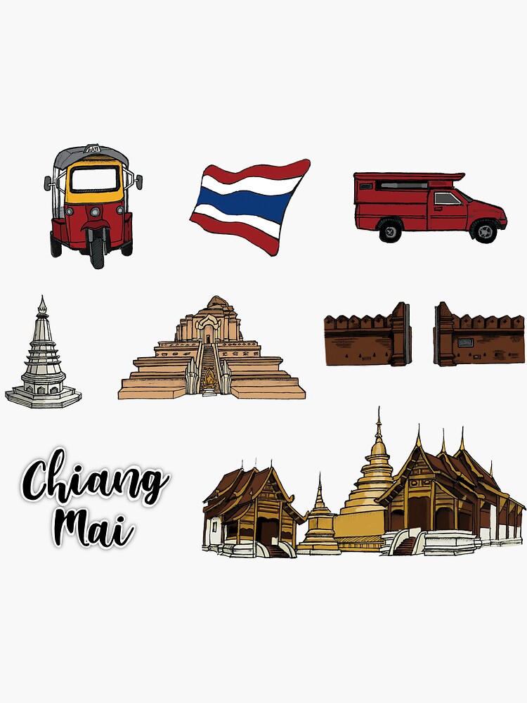 "chiang mai sticker set - thailand sticker - tuk tuk - tae pae gate ...