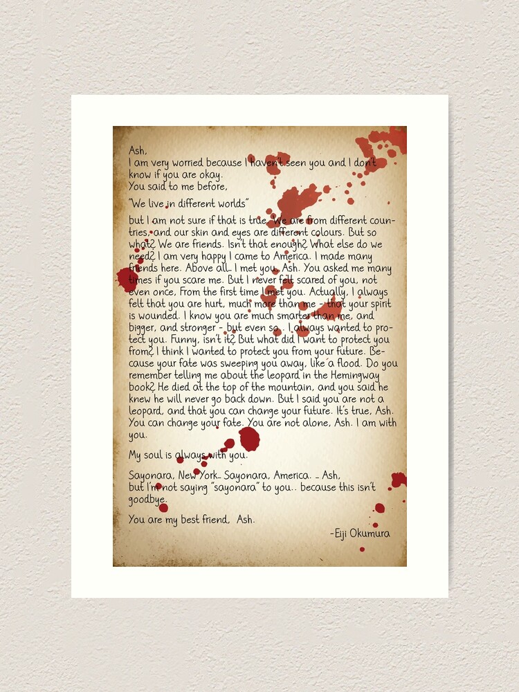 "Ash Lynx Letter From Eiji Okumura On Paperlike Print Bloody finish ...