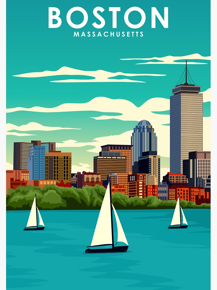 "Boston Massachusetts Vintage Minimal Travel Poster" Sticker for Sale ...