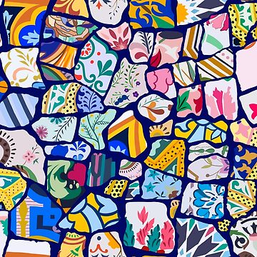 "Antoni Gaudi Multi Pattern print design - Dark Blue Background ...