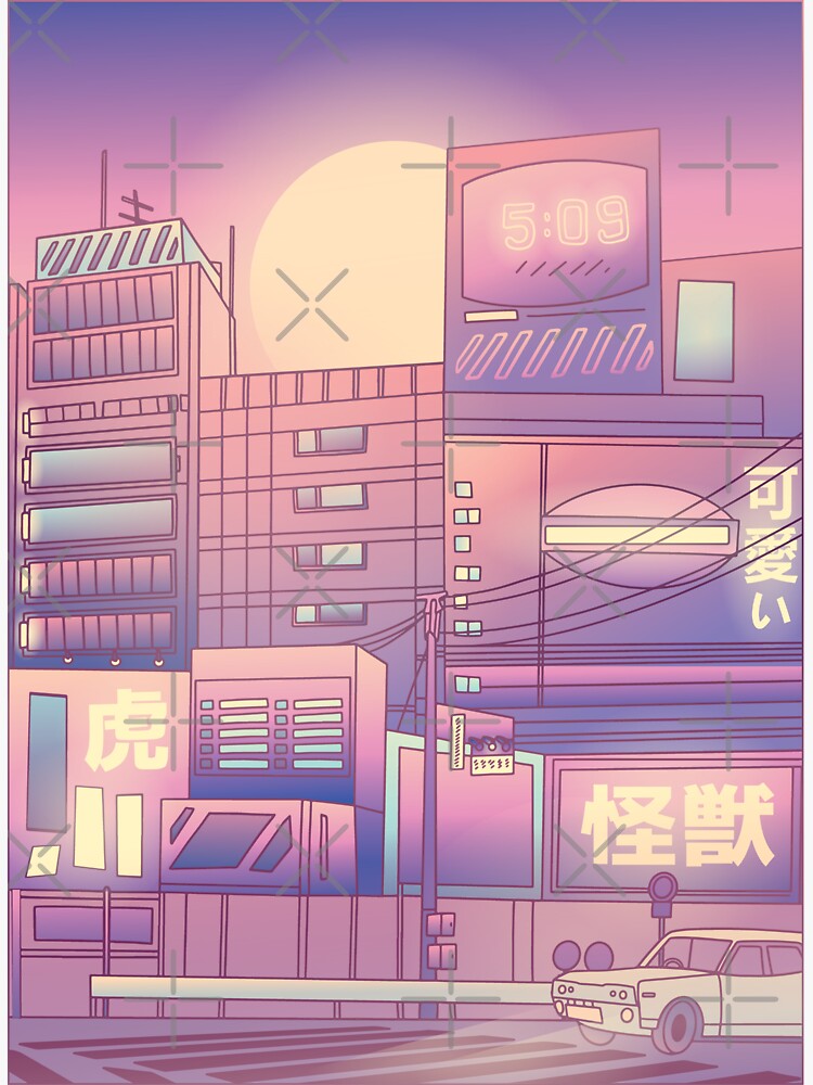 "Vaporwave City Sunset" Sticker for Sale by Dhirajbairagi | Redbubble
