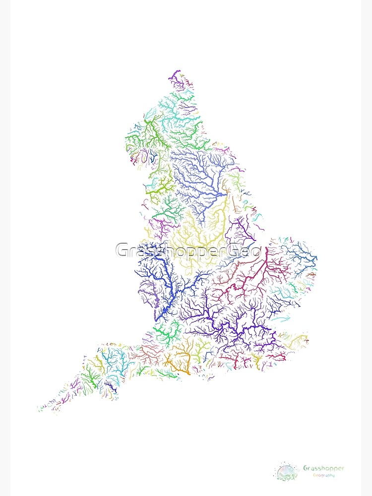 "England River Basin Map in Rainbow Colours with White Background ...