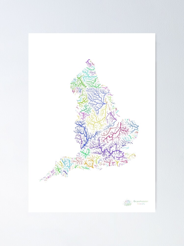 "England River Basin Map in Rainbow Colours with White Background ...