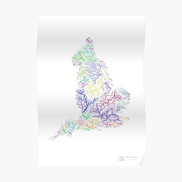 "England River Basin Map in Rainbow Colours with White Background ...