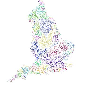 "England River Basin Map in Rainbow Colours with White Background ...