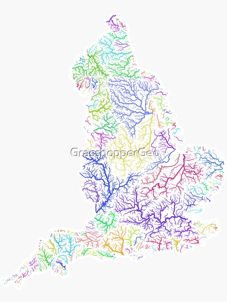 "England River Basin Map in Rainbow Colours with White Background ...