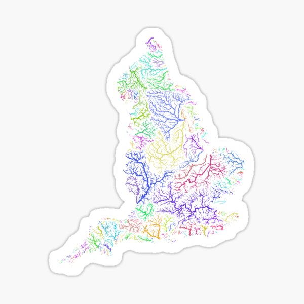 "England River Basin Map in Rainbow Colours with White Background ...