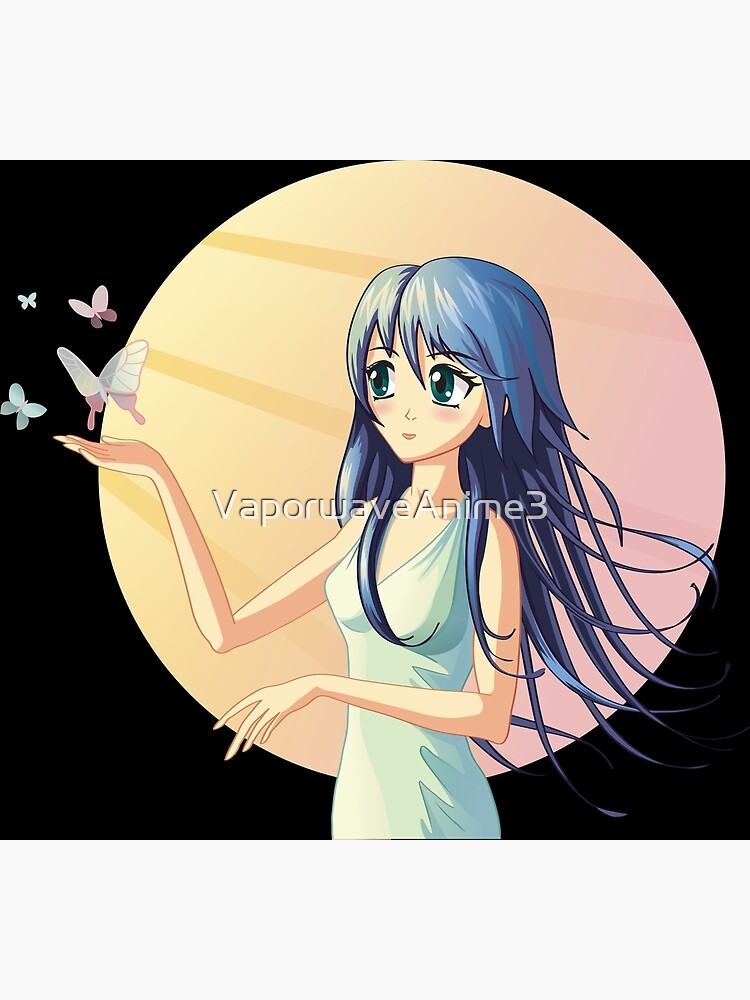 "Anime girl with cute butterflies - moon in gradient colors" Poster for ...