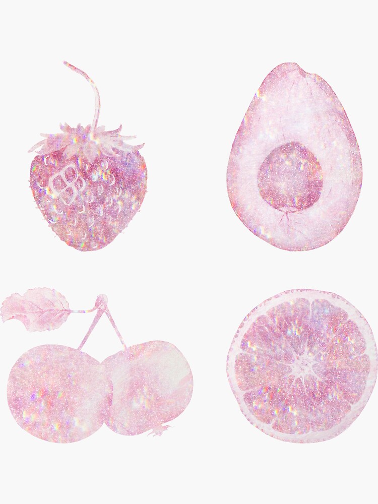 "Pink glitter rose quartz fruits sticker pack" Sticker by Sticker-Pax ...