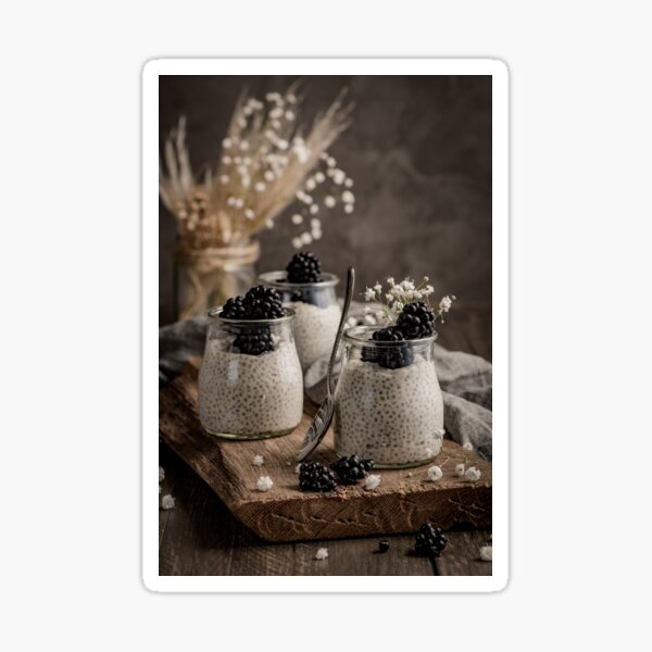"Chia pudding with blackberries" Sticker for Sale by homydesign | Redbubble