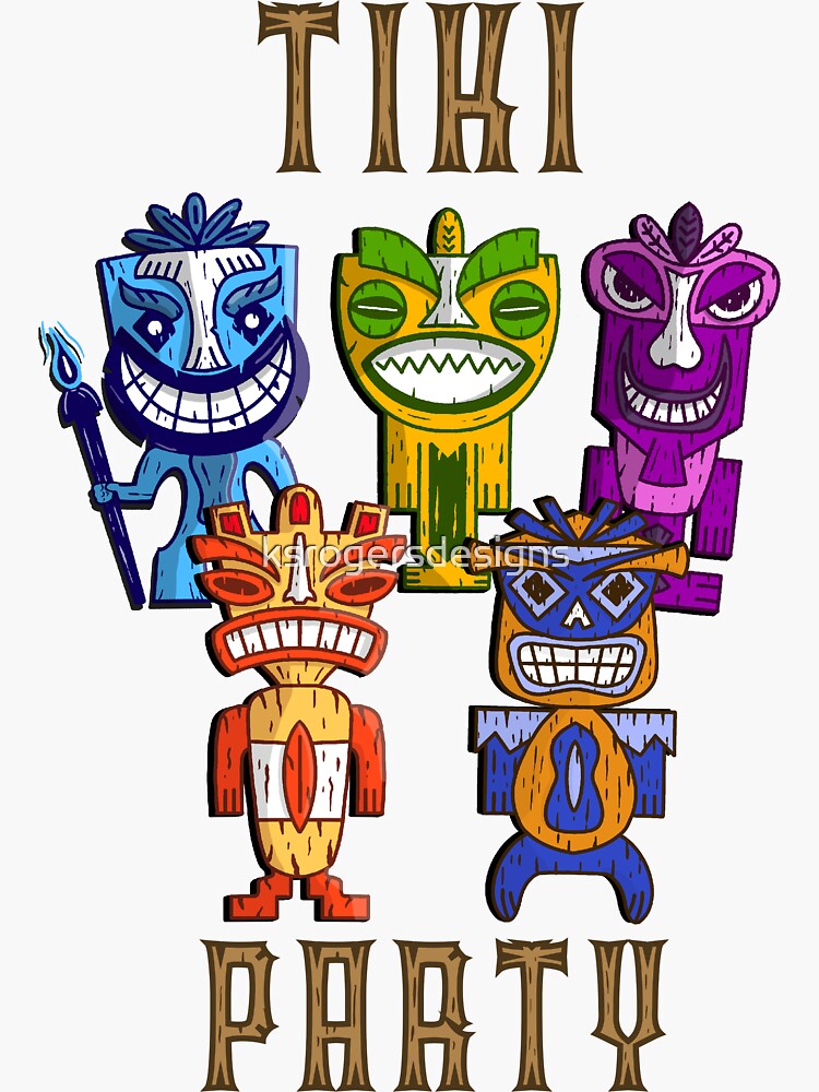 "Tropical Hawaiian Tiki Party Colorful Rainbow Tikis Green Background ...