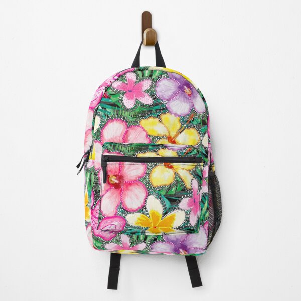 "Tropical Flowers Hibiscus and Frangipani Pattern Colourful " Backpack ...