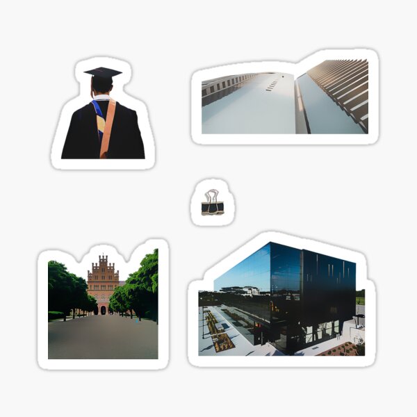 "5 Sketched Academy Stickers Pack School University Study Campus ...