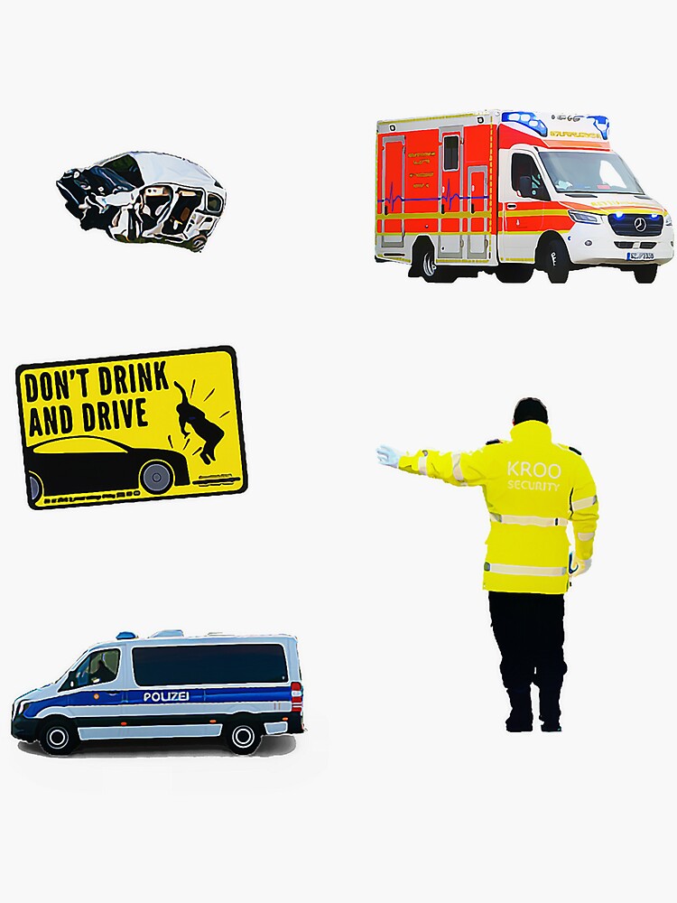 "5 Sketched Accident Stickers Pack Car Police Crash Road Firetruck ...