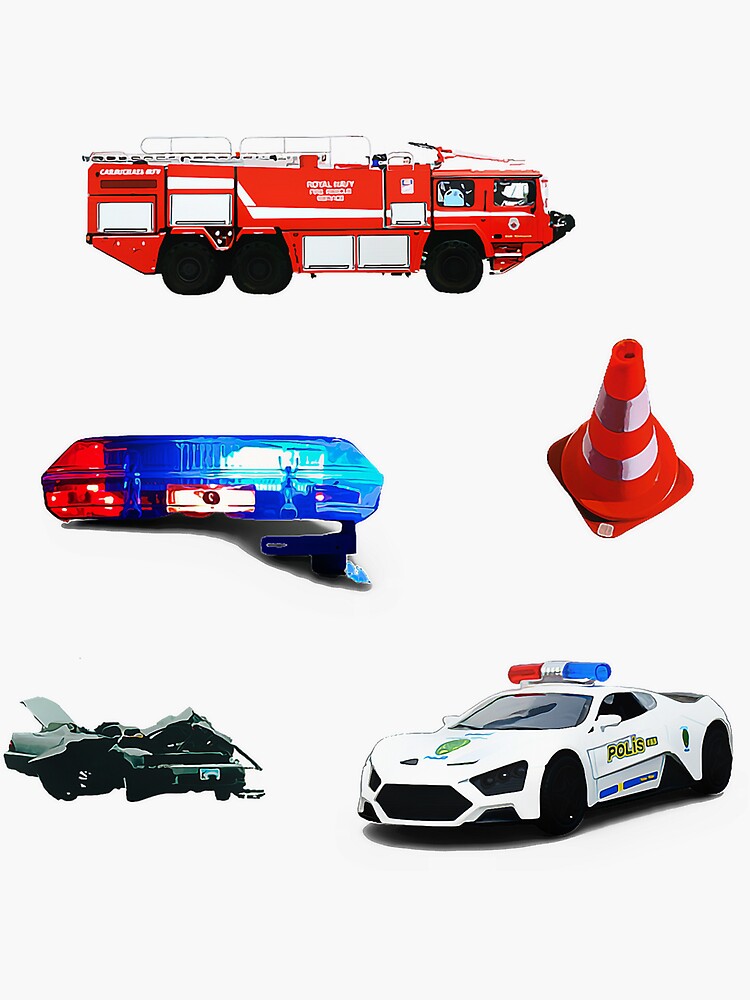 "5 Sketched Accident Stickers Pack Car Police Crash Road Firetruck ...