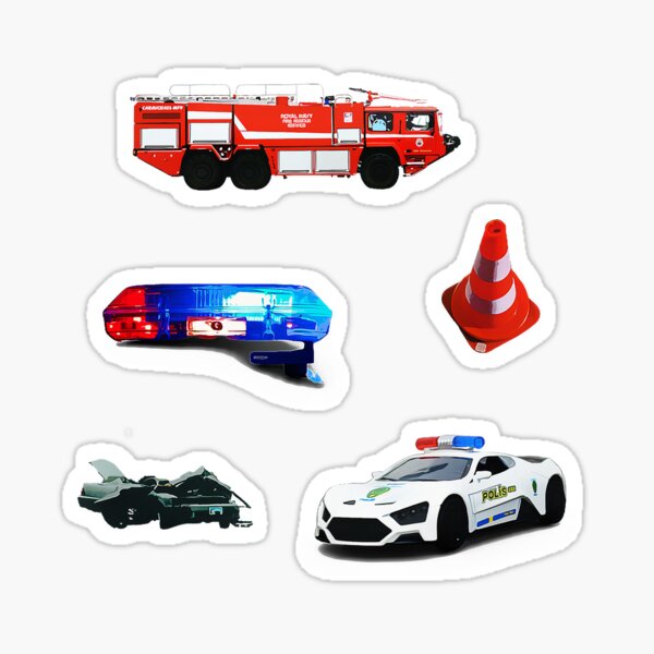 "5 Sketched Accident Stickers Pack Car Police Crash Road Firetruck ...