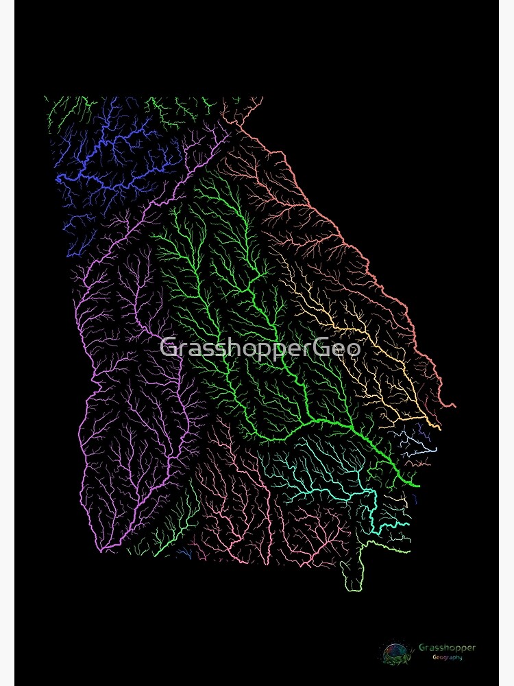 "Georgia River Basin Map in Rainbow Colours with Black Background ...