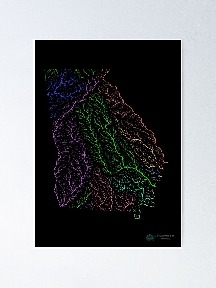 "Georgia River Basin Map in Rainbow Colours with Black Background ...