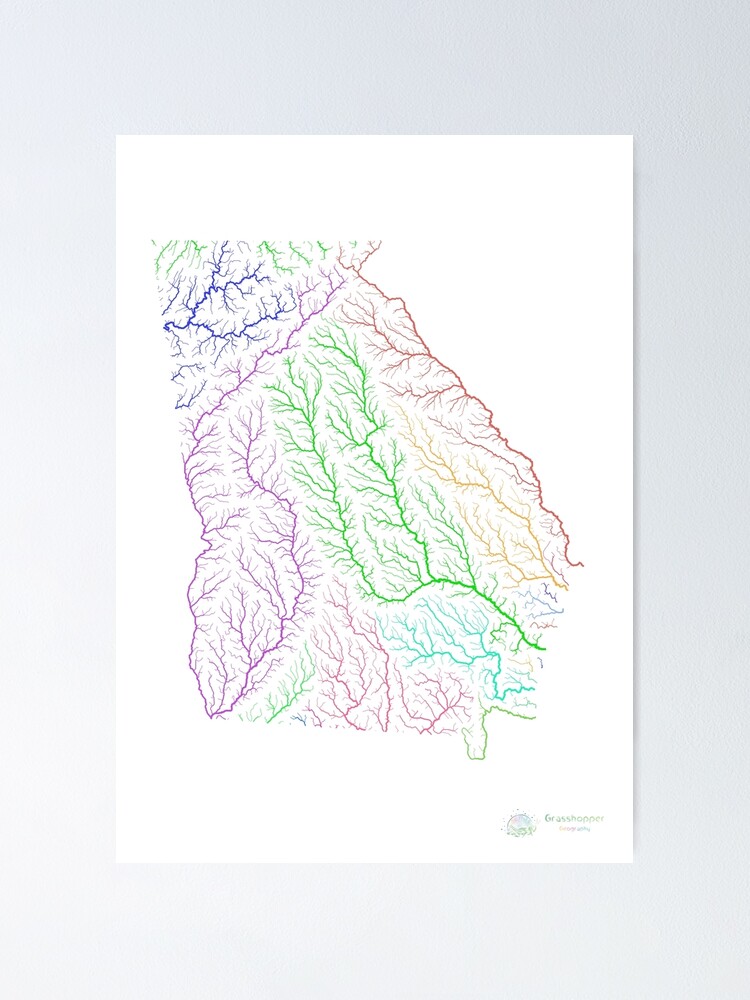 "Georgia River Basin Map in Rainbow Colours with White Background ...