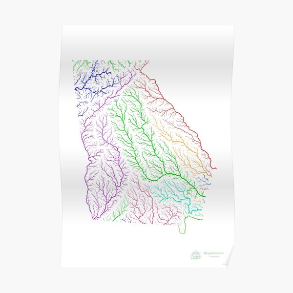 "Georgia River Basin Map in Rainbow Colours with White Background ...