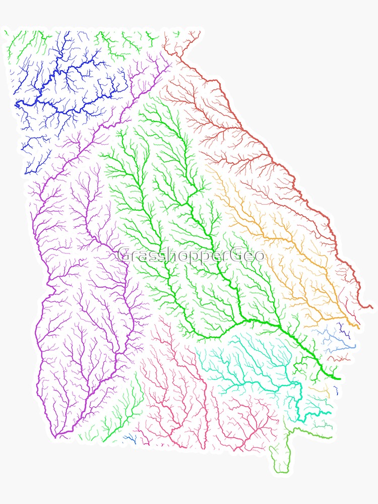 "Georgia River Basin Map in Rainbow Colours with White Background ...
