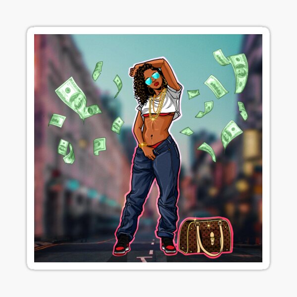 "Beautiful Black Urban Girl Raining Money Scene" Sticker for Sale by ...